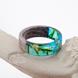 Forest Women Ring, Wood Grass Resin Ring, Women Nature Unique Rings ...