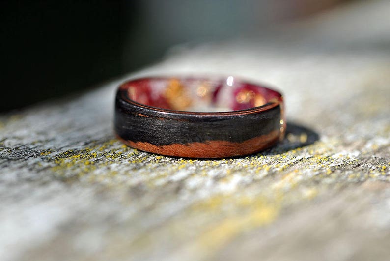 Red Resin Ring Wooden Wedding Ring Wood Jewelry Wooden | Etsy