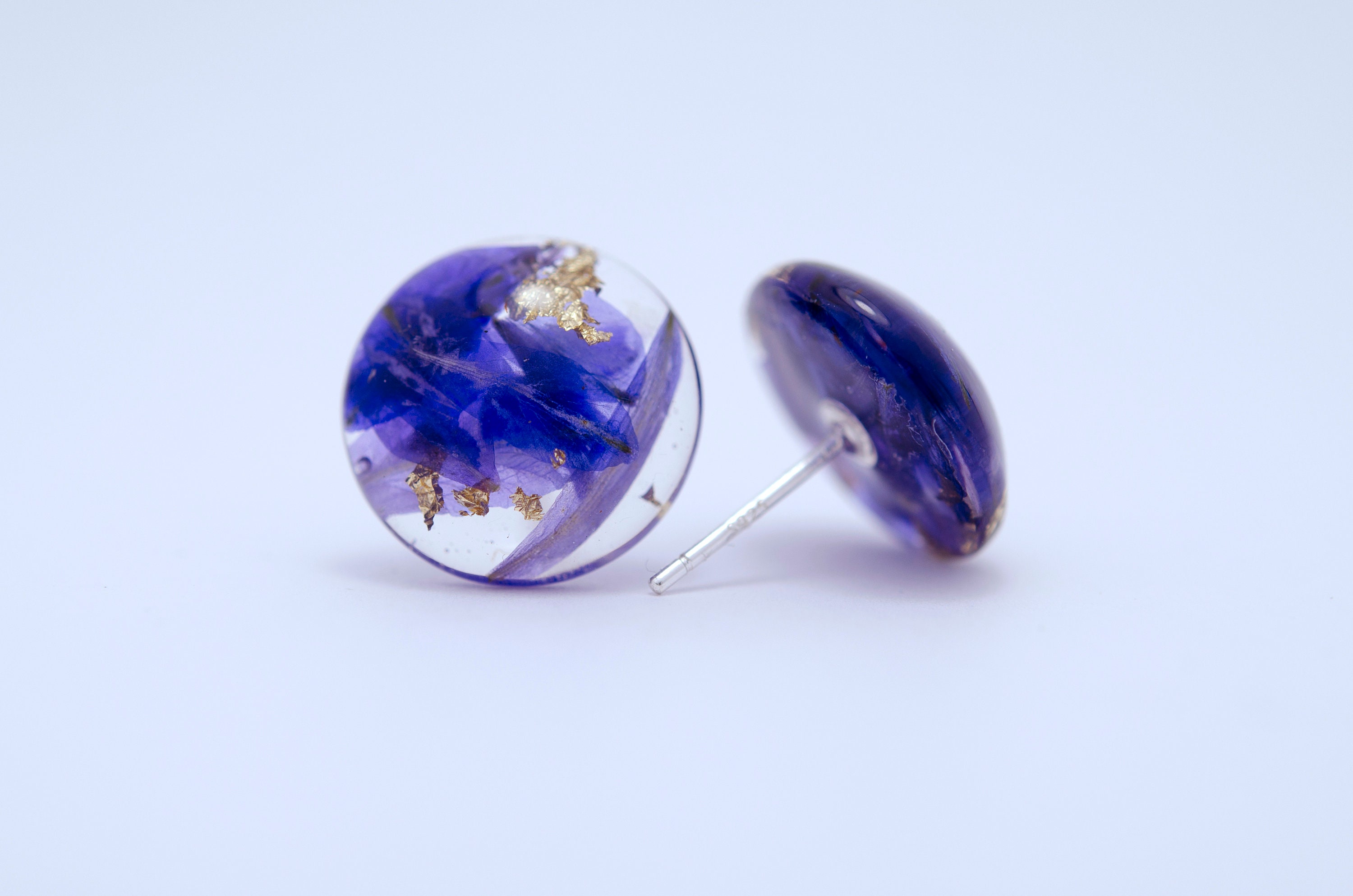 Round Small Stud Earrings Eco Resin Real Flower Resin Earrings | Etsy