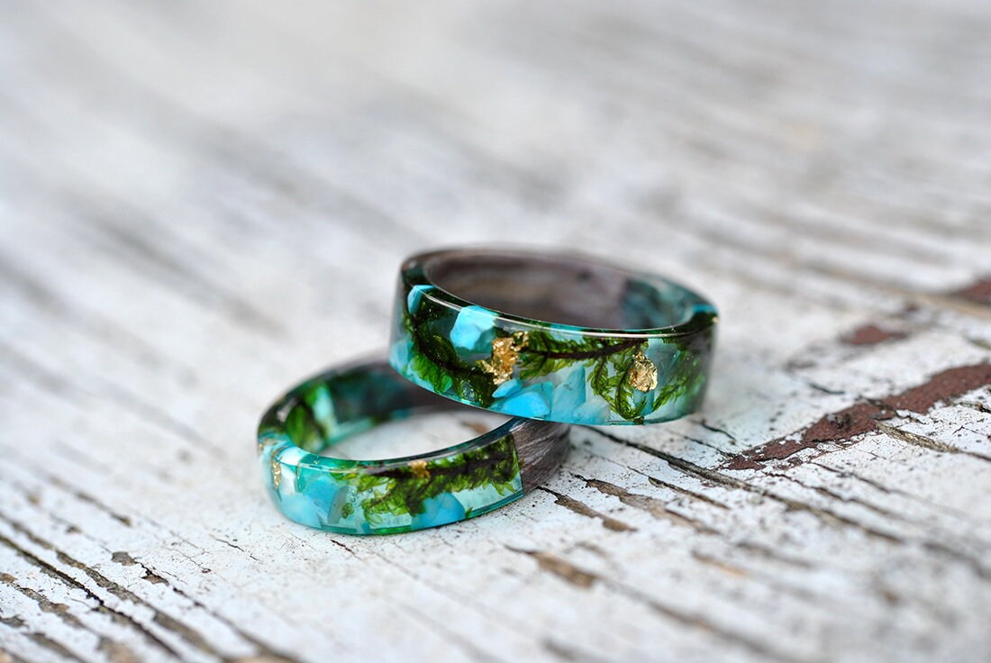 Forest women ring Wood Grass Resin Ring Women Nature Unique | Etsy