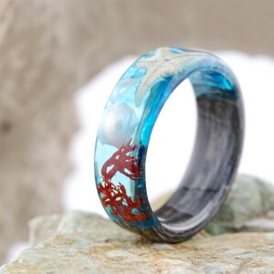 Ocean Resin Ring Mermaid Ring Algae Ring Summer Ring Aquamarine Ring ...