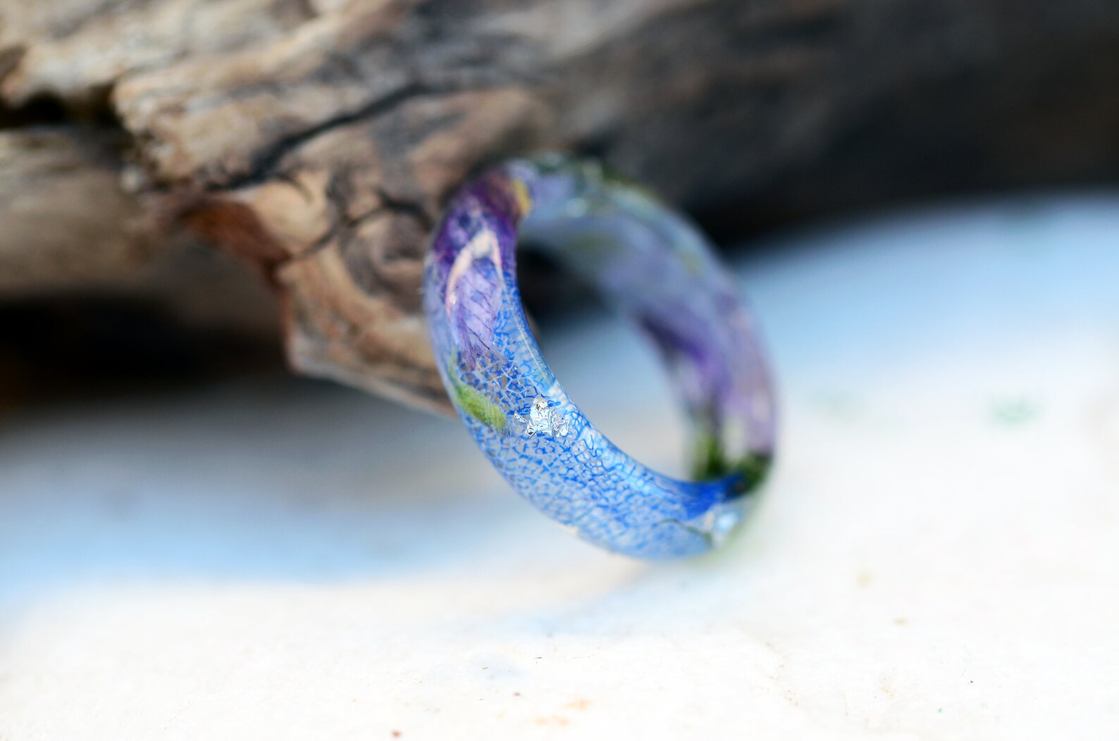 Nature Resin Ring With Natural Pressed Bells, Nature Moss, Skeleton ...