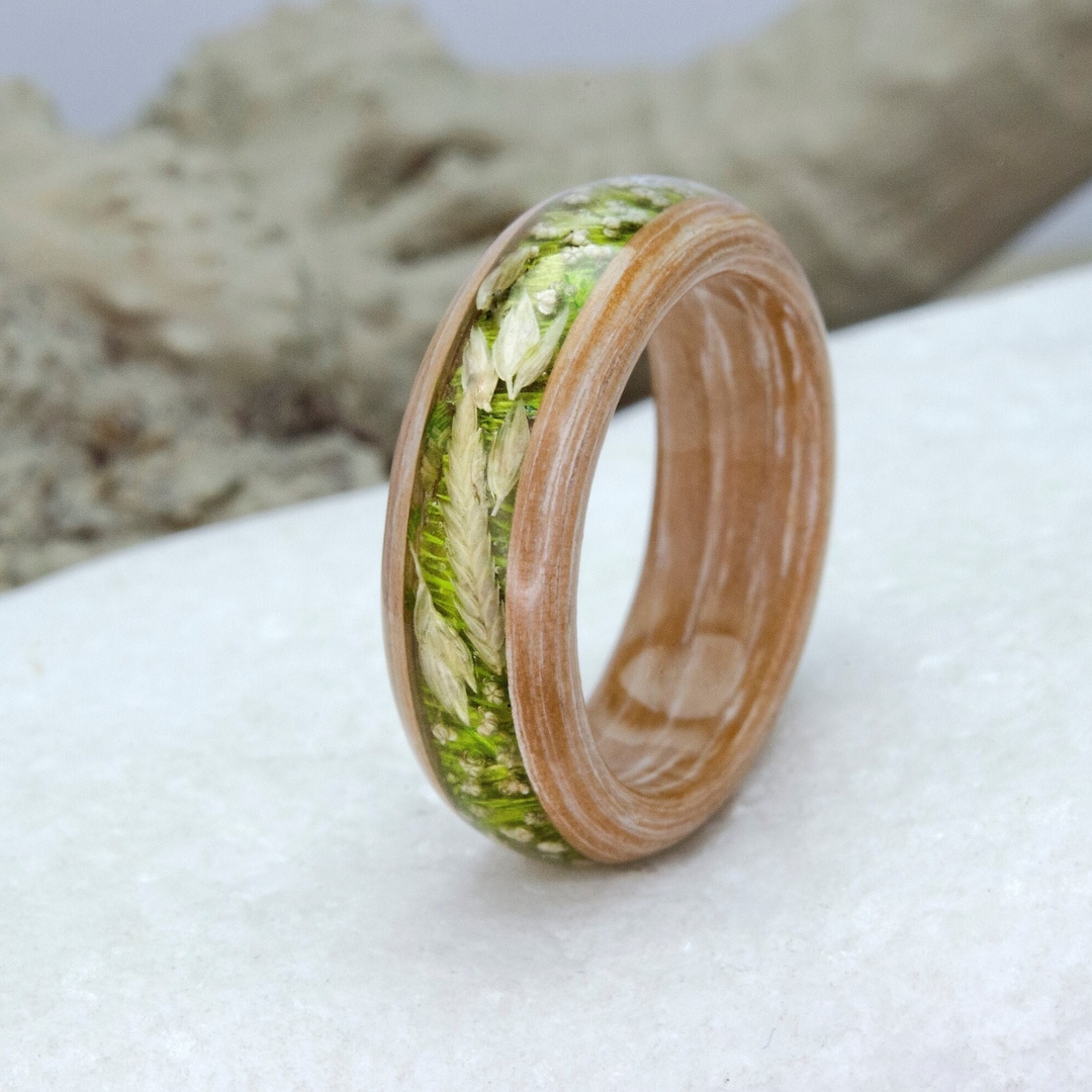 Wood Nature Wedding Rings, Engagement Flower Ring, Light Women Wooden ...