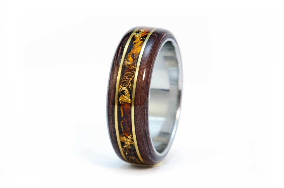 Titanium Wenge Wood Ring, Titanium Wenge Wood Ring With Yellow and ...
