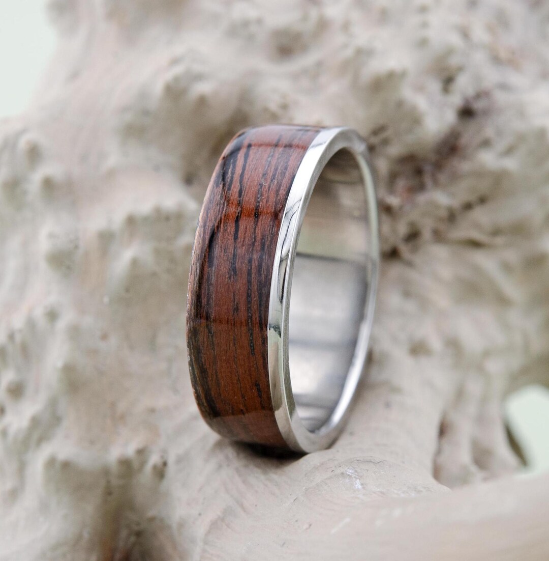Titanium Wedding Ring With Stained Walnut, Wedding Stained Walnut Mens ...