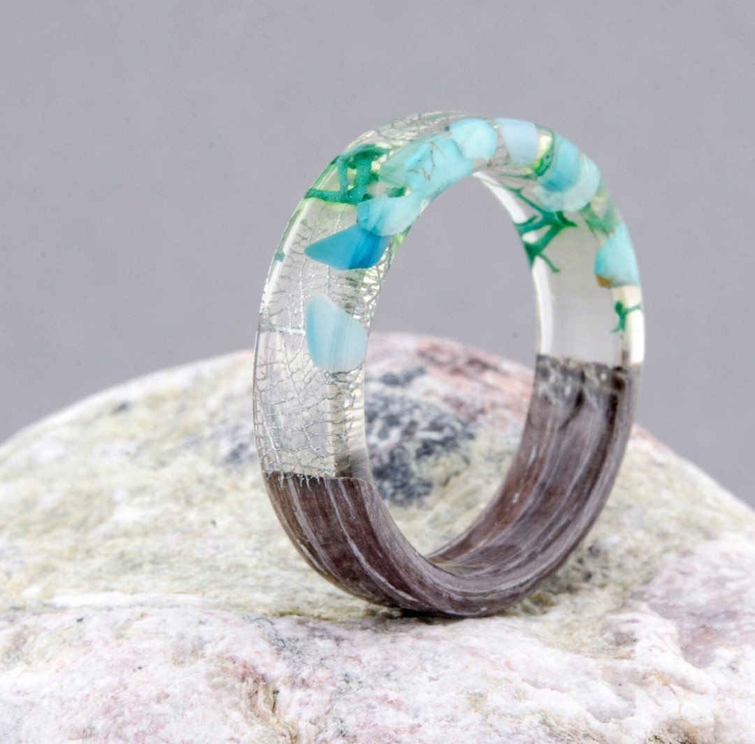 Blue Resin Ring, Clear Resin Ring, Nature Resin Ring, Wood Resin Ring ...