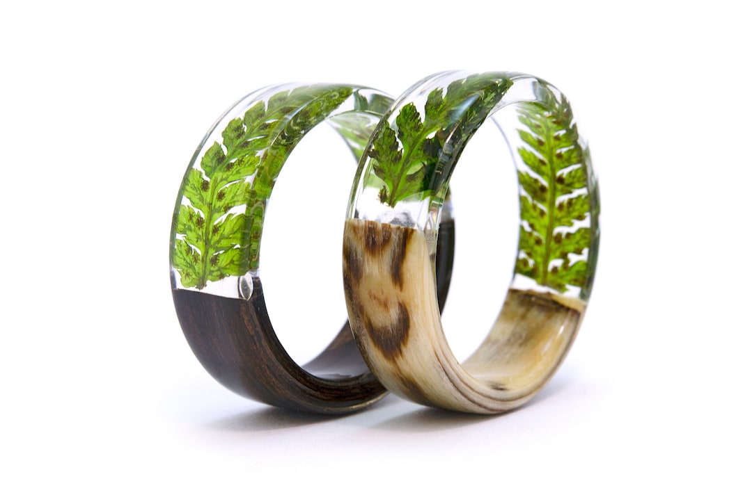 Real Fern Resin Ring. Forest Women Ring With Real Fern. Wood Resin Ring ...