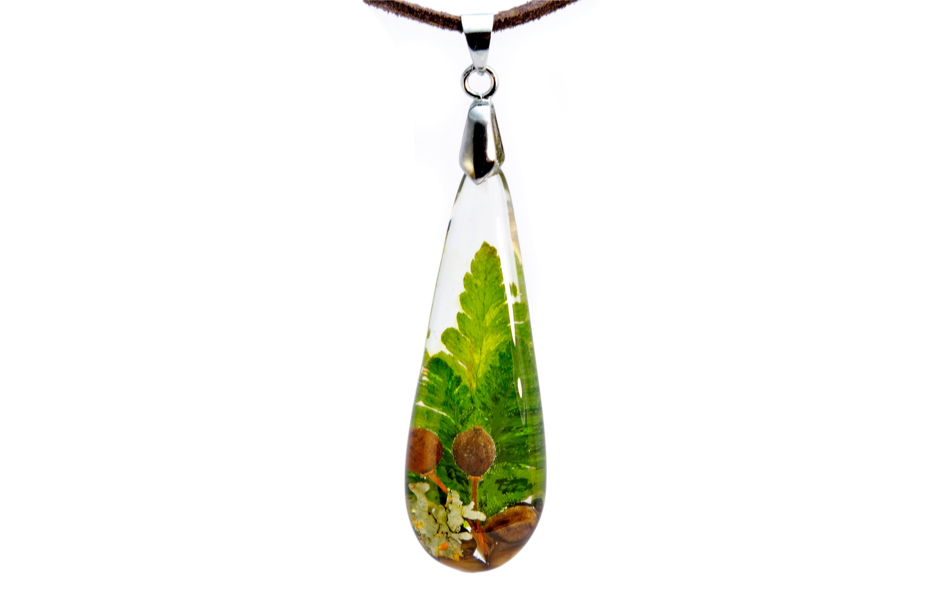 Forest Necklace With Fern and Tree Bark. Terrarium Necklace - Etsy