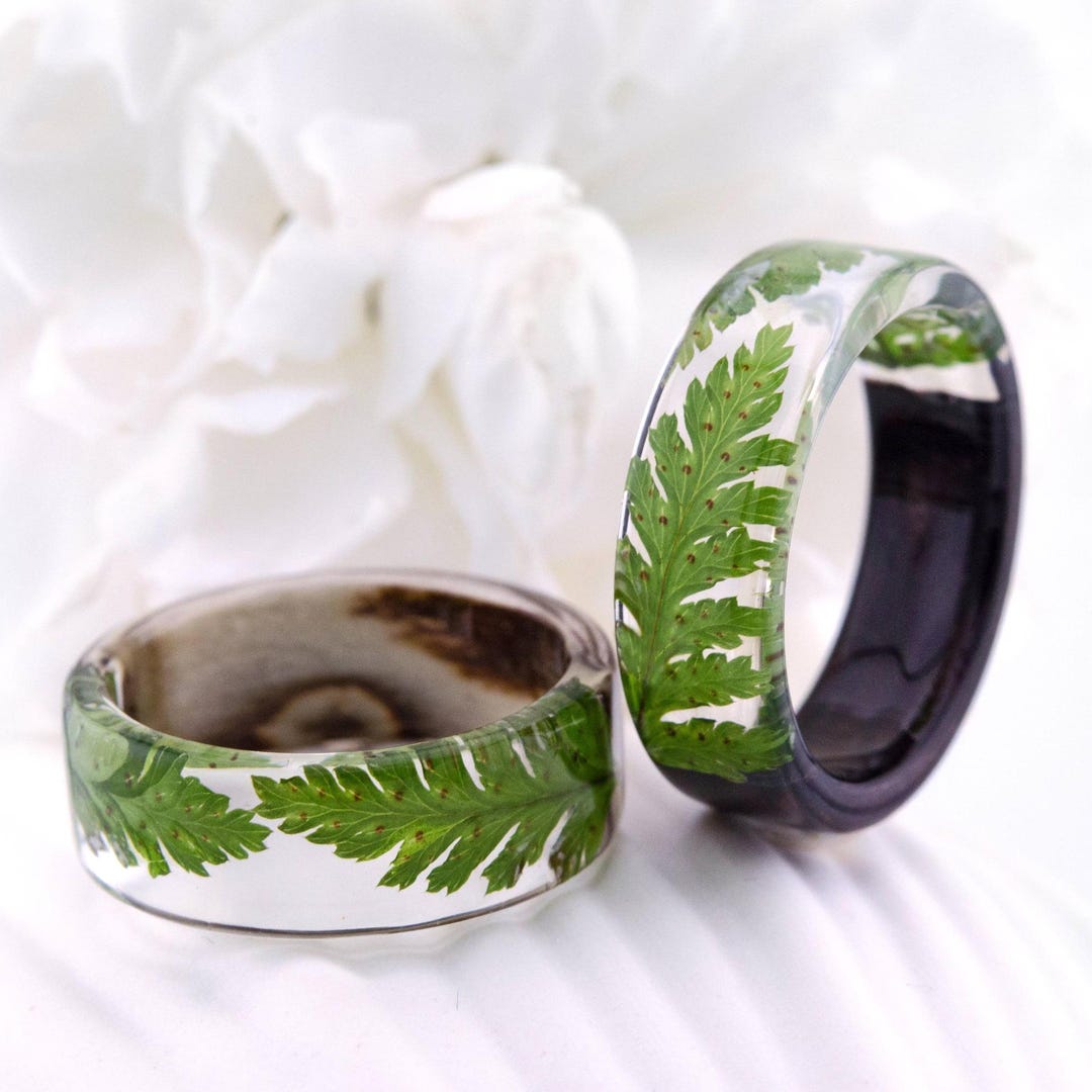 Real Fern Resin Ring. Forest Women Ring With Real Fern. Wood Resin Ring ...