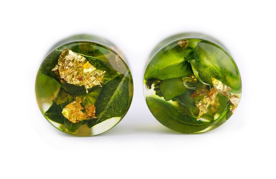 Green Plugs, Real Leaves Plugs, Resin Plug Earrings, Plug Earrings ...
