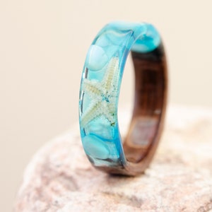 Ocean Resin Ring, Mermaid Ring, Algae Ring, Summer Ring, Aquamarine ...