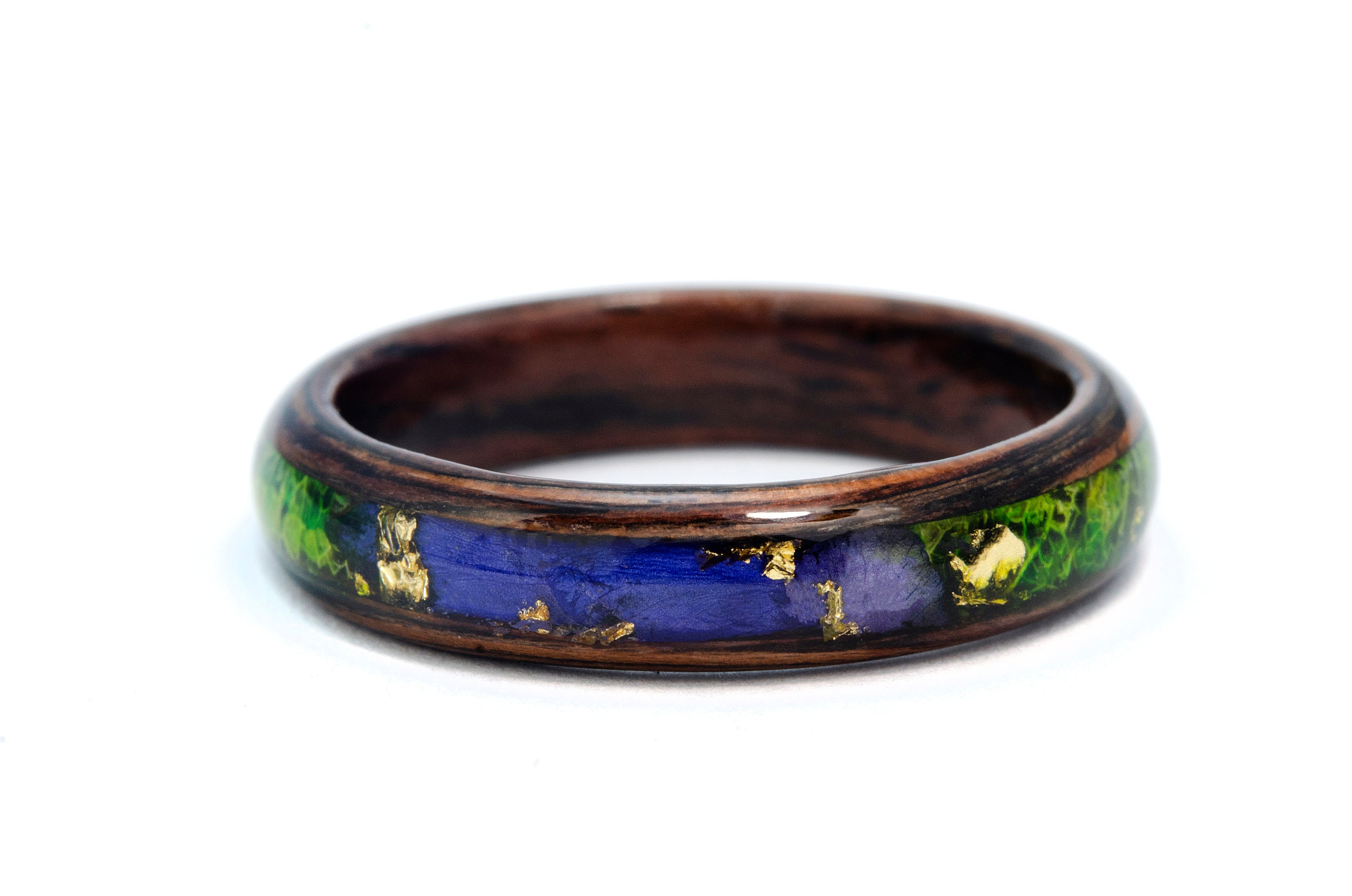 Eco Wood Ring With Petals of Blue Iris and Hydrangea and 24K - Etsy