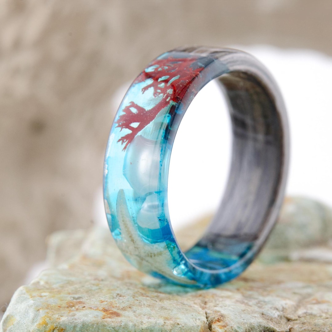 Ocean Resin Ring Mermaid Ring Algae Ring Summer Ring Aquamarine Ring ...
