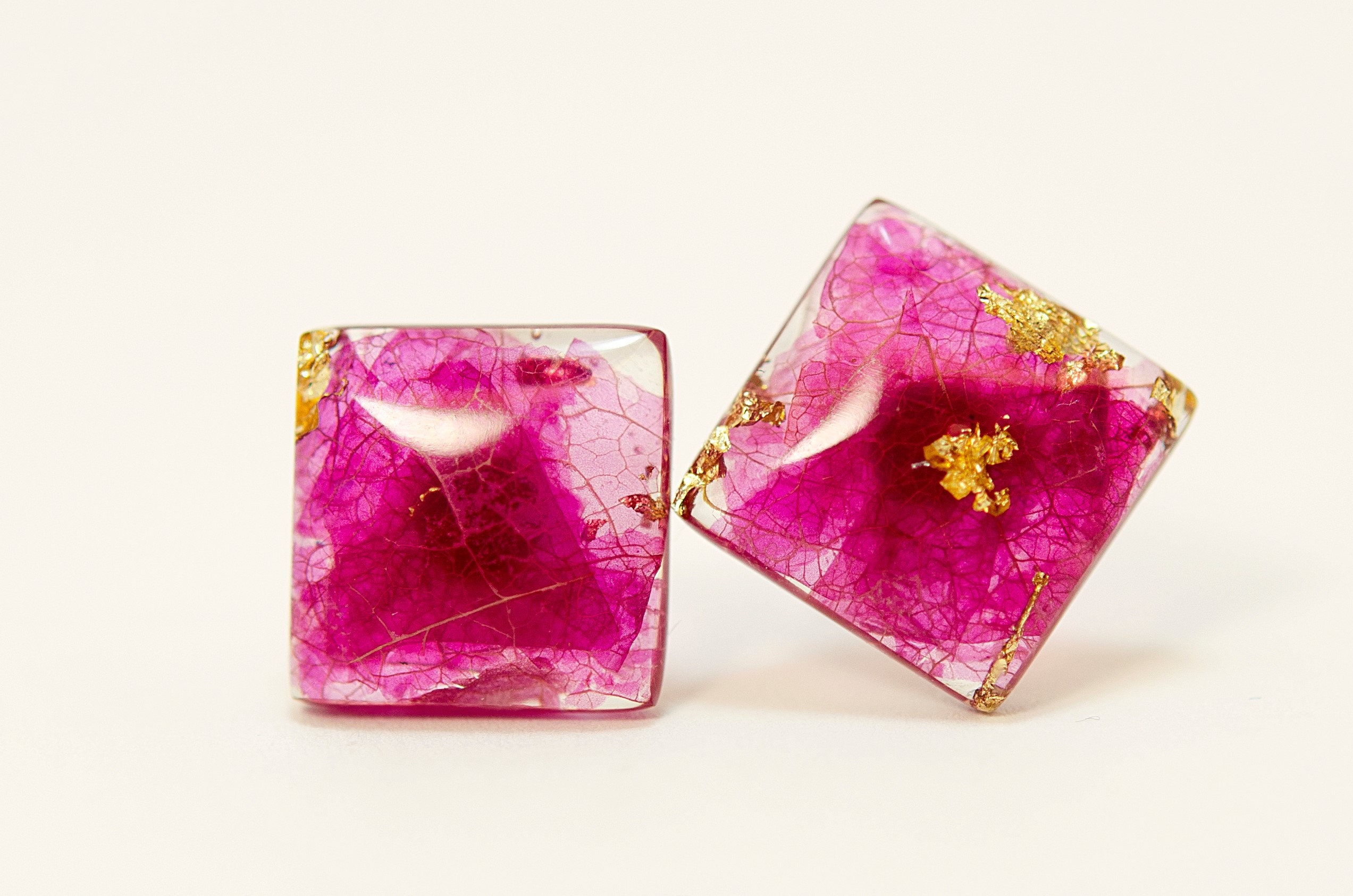 Bright Pink Stud Earrings With Glitter Raspberry Jewelry Round - Etsy