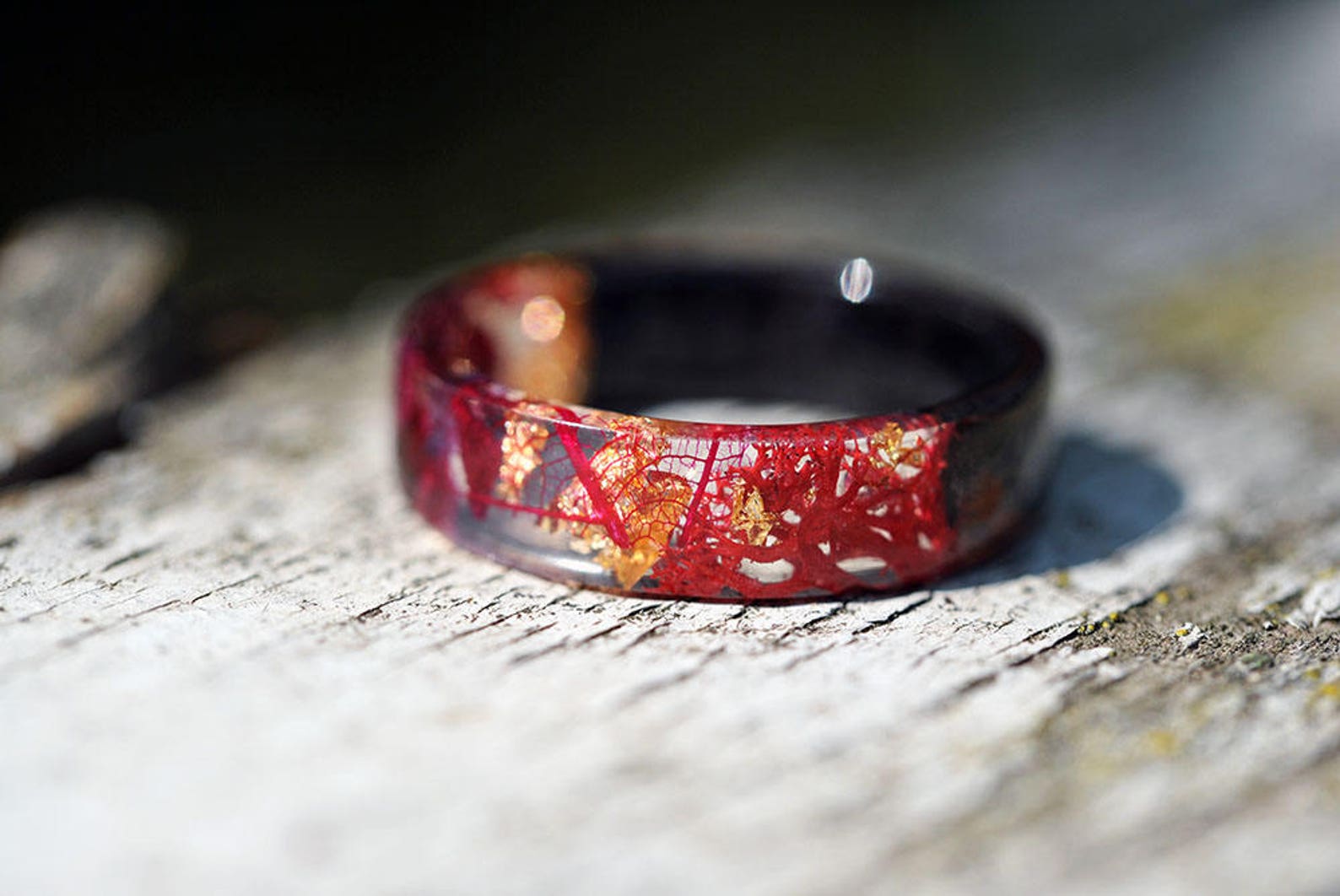 Red Resin Ring Wooden Wedding Ring Wood Jewelry Wooden - Etsy