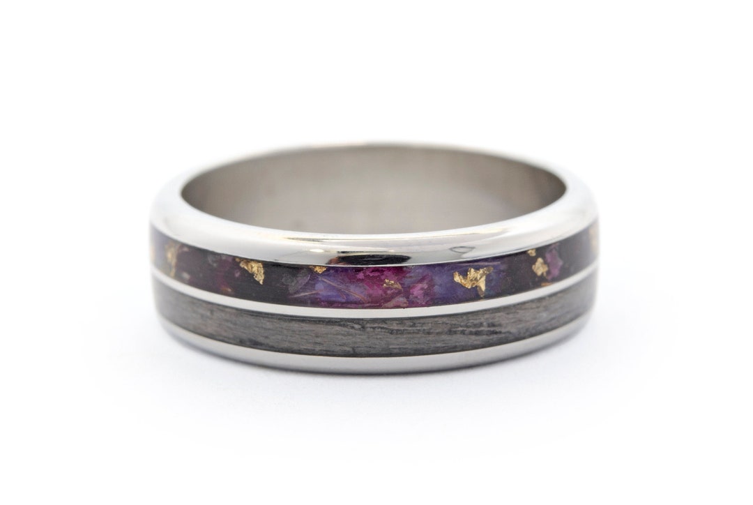 Titanium Ring With Poplar and Purple Iris, Titanium Ring With Poplar ...