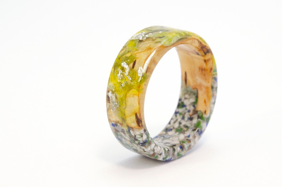 Forest Ring With Birch Bark, Birch Tree Ring. White Blue Agate Ring ...