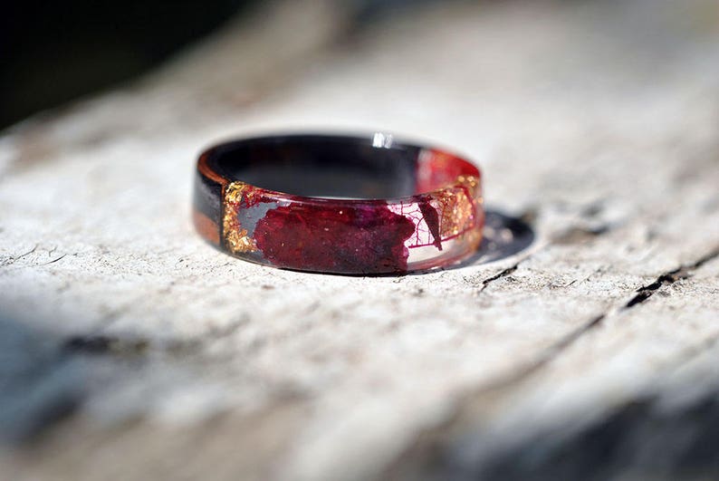 Red resin ring wooden wedding ring wood jewelry wooden | Etsy