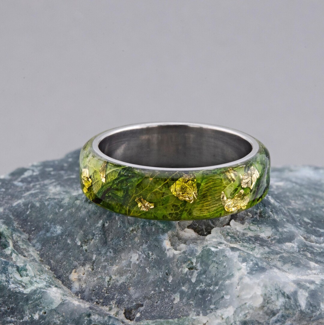 Silver Ring With Green Hydrangea, Silver Green Ring, Green Moss Silver ...