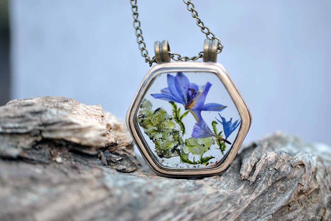 Moss Terrarium Necklace, Resin Nature Necklace, Lichen Terrarium ...