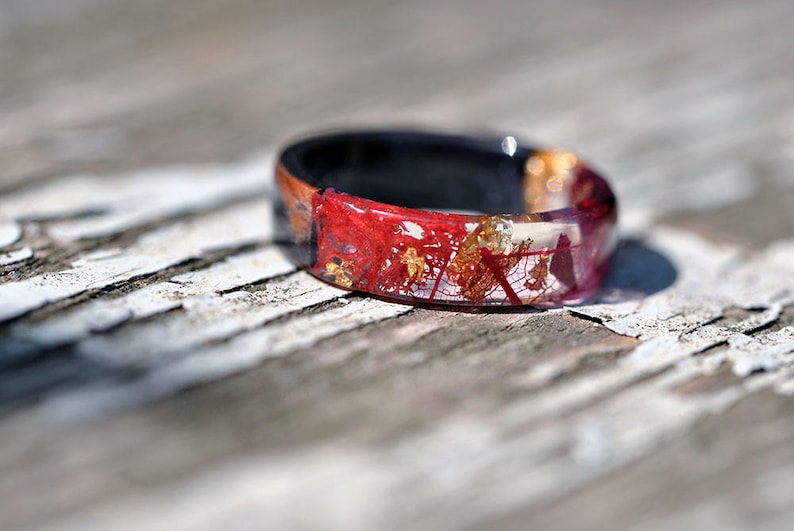 Red resin ring wooden wedding ring wood jewelry wooden | Etsy