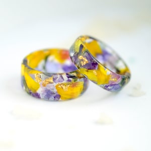 Nature Resin Ring With Natural Pressed Bells, Pink Lilly and Sunflower ...