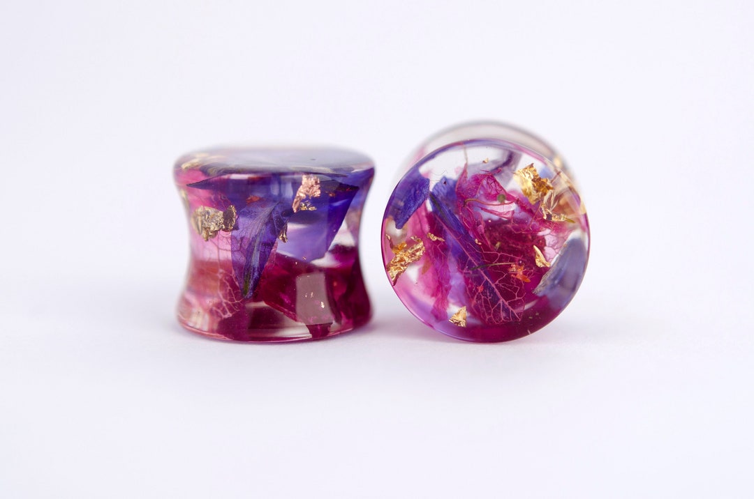 Purple Ear Plugs, Real Flower Ear Plugs, Botanical Ear Gauges, Nature ...