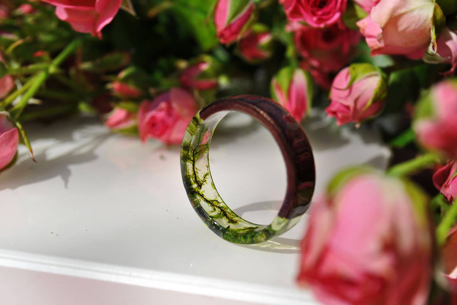 Resin Moss Rings Womens Wood Ring Forest Jewelry Nature Lover - Etsy