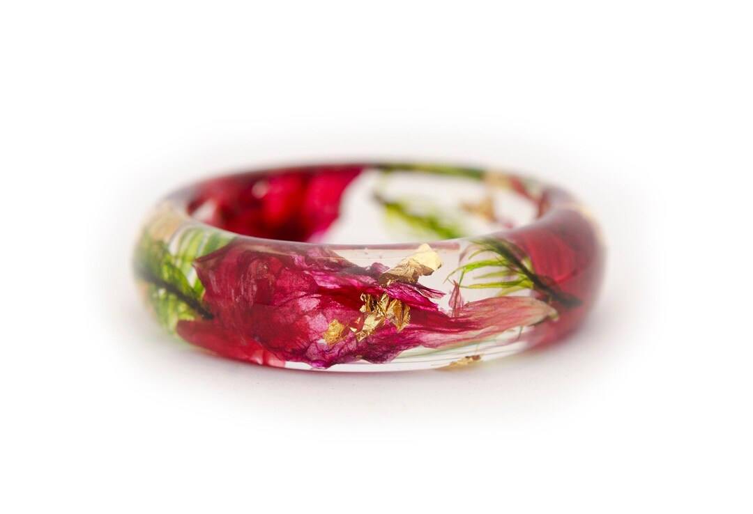 Pink Orchid Resin Ring, Resin Ring With Flowers, Real Moss Ring, Real ...