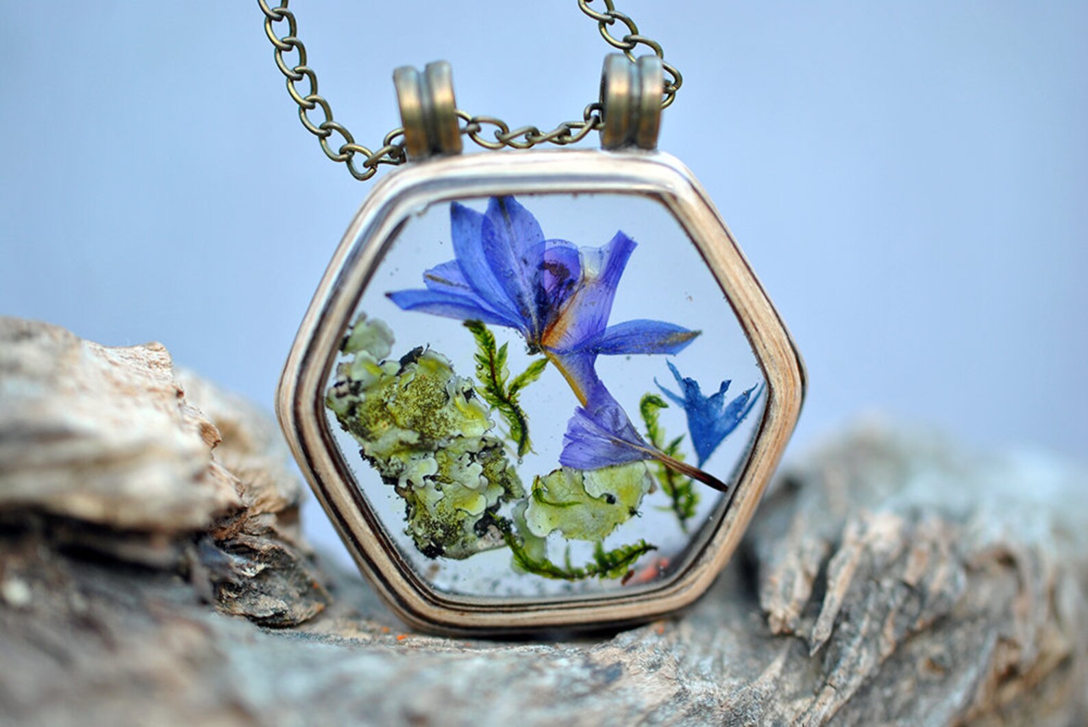 Moss Terrarium Necklace, Resin Nature Necklace, Lichen Terrarium ...