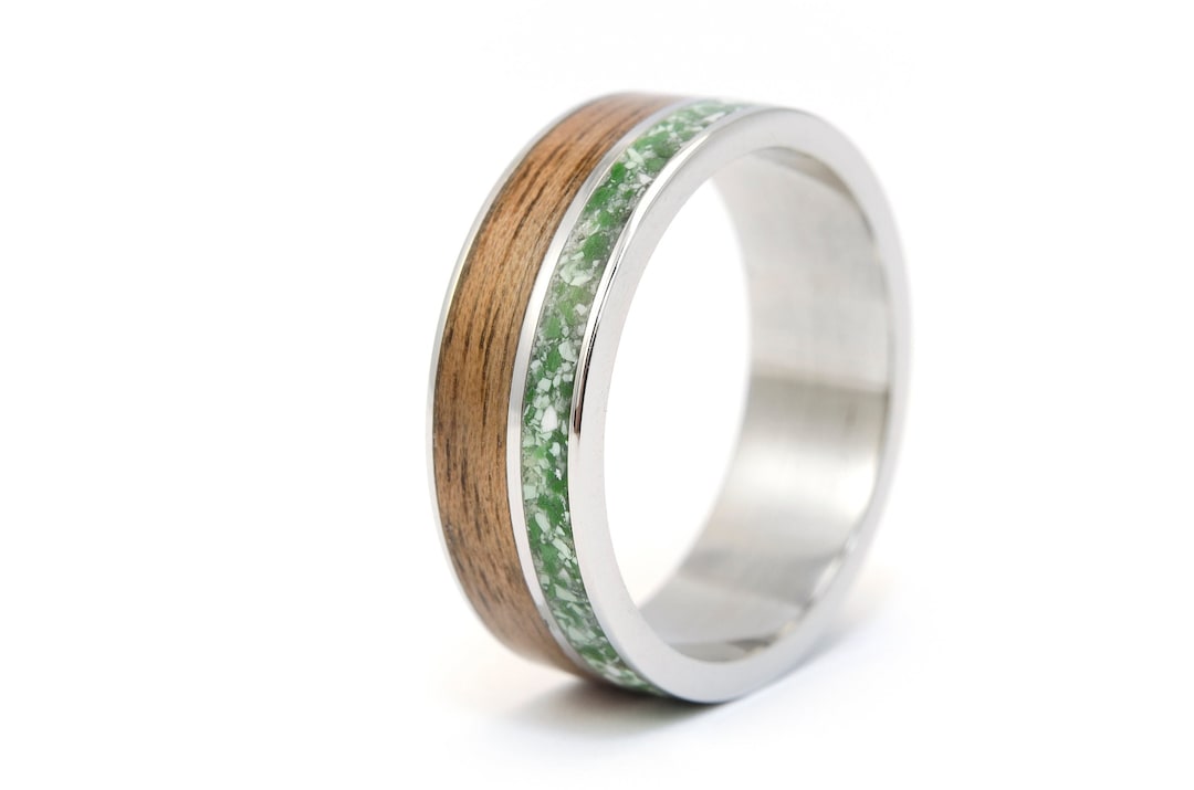 Stainless Steel Wedding Ring With Ebony Wood and Stones. - Etsy