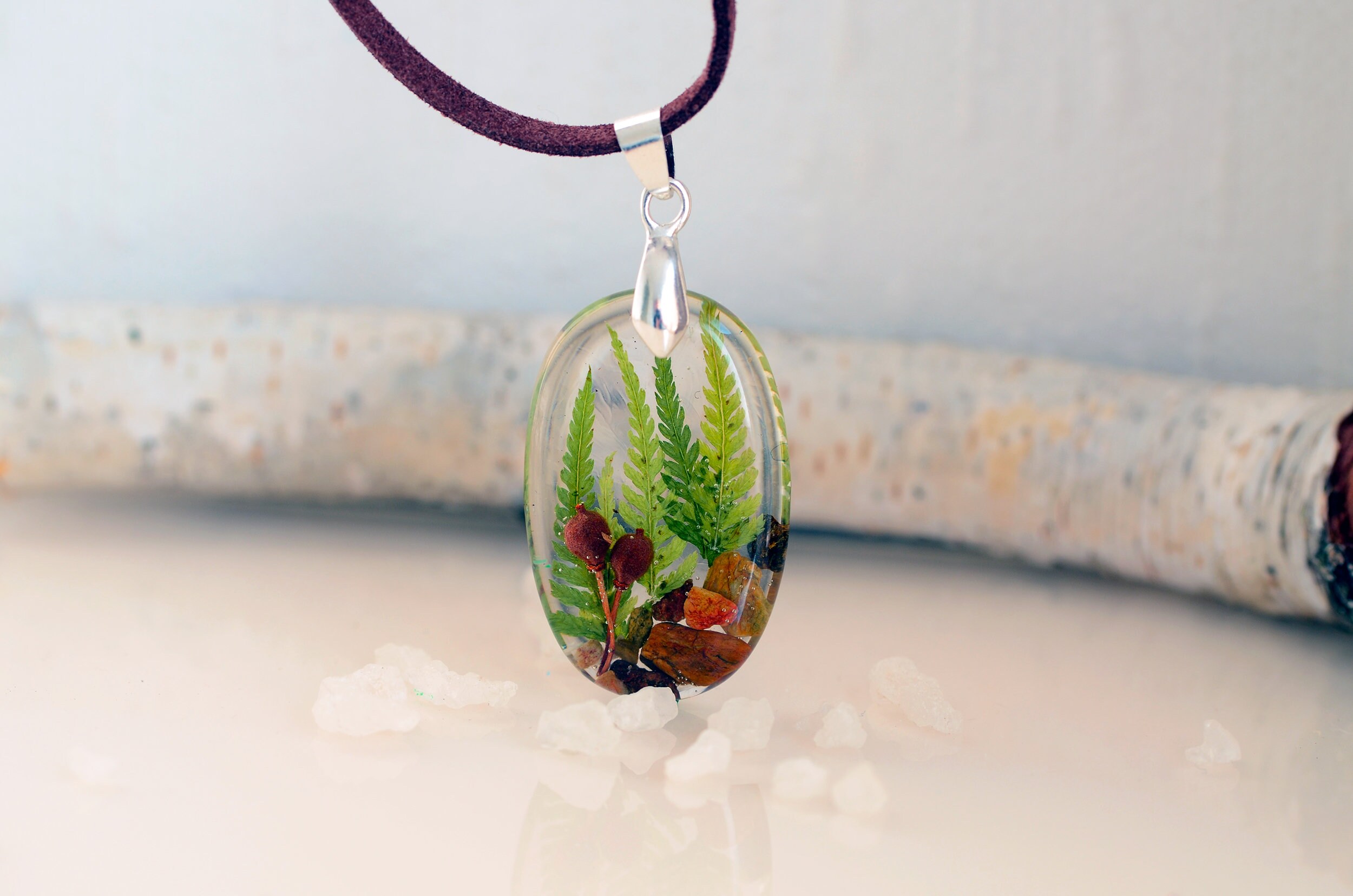 Resin necklace with Fern. Forest Necklace with FernTree | Etsy