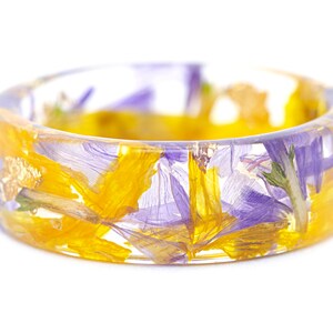 Nature Resin Ring With Natural Pressed Bells, Pink Lilly and Sunflower ...