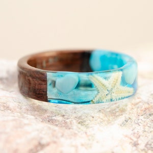 Ocean Resin Ring, Mermaid Ring, Algae Ring, Summer Ring, Aquamarine ...
