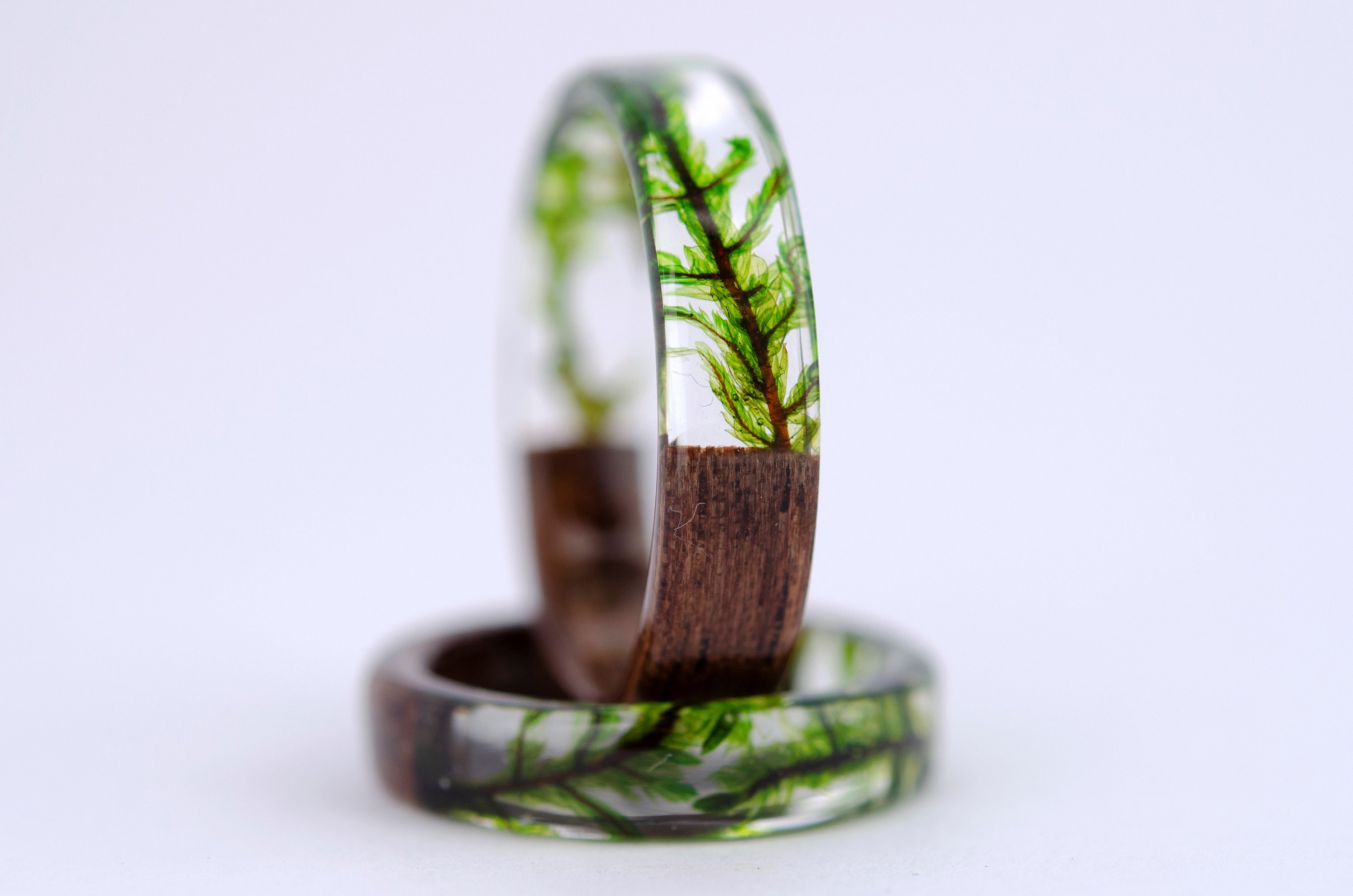Resin Moss Rings Womens Wood Ring Forest Jewelry Nature Lover - Etsy