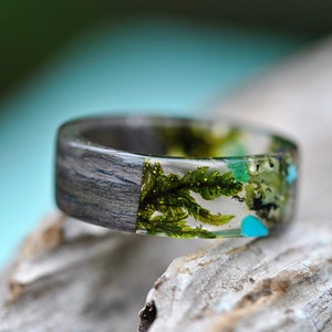 Forest Women Ring, Wood Grass Resin Ring, Women Nature Unique Rings ...