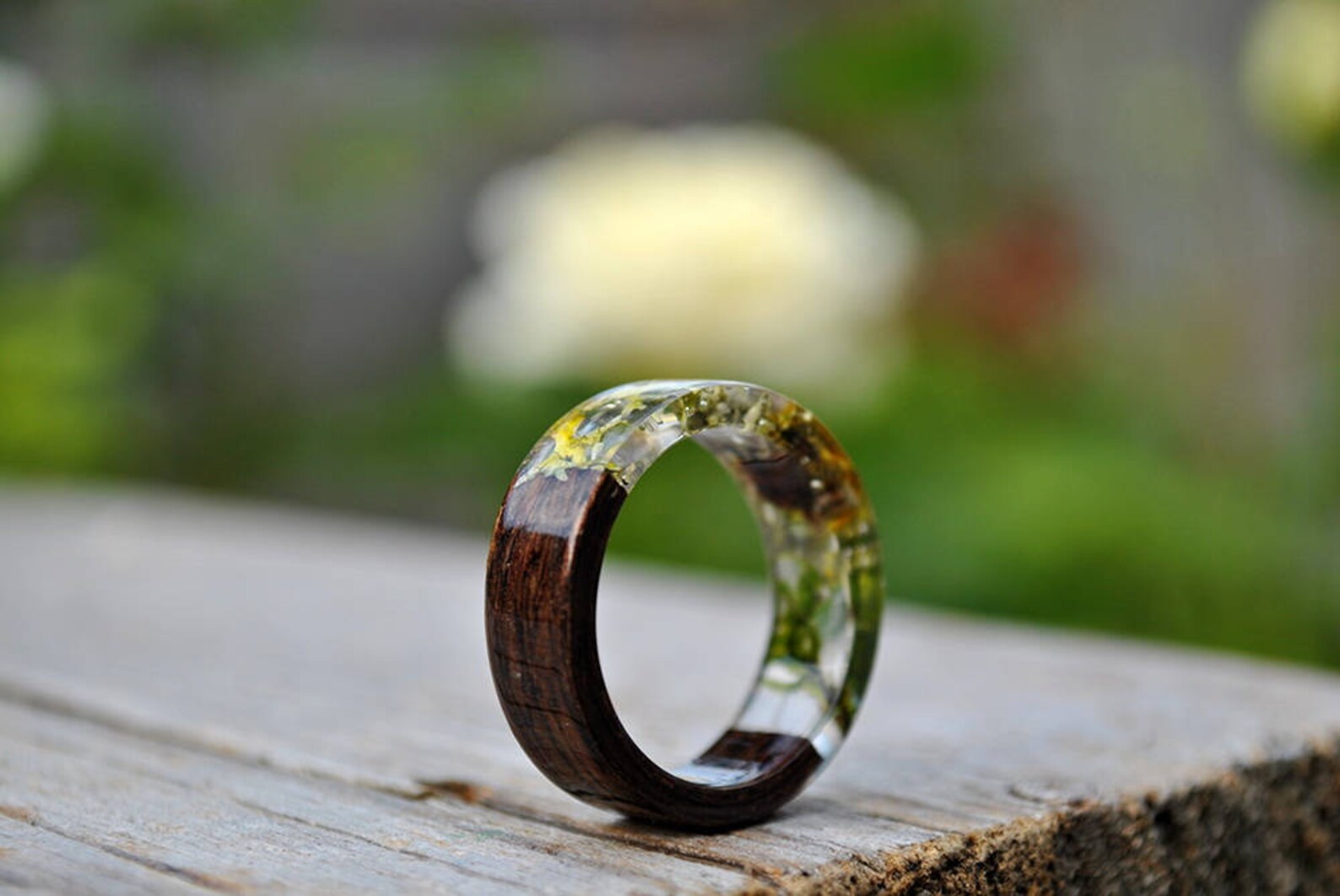 Mens Forest Ring With Wood and Moss Nature Wooden Wedding - Etsy