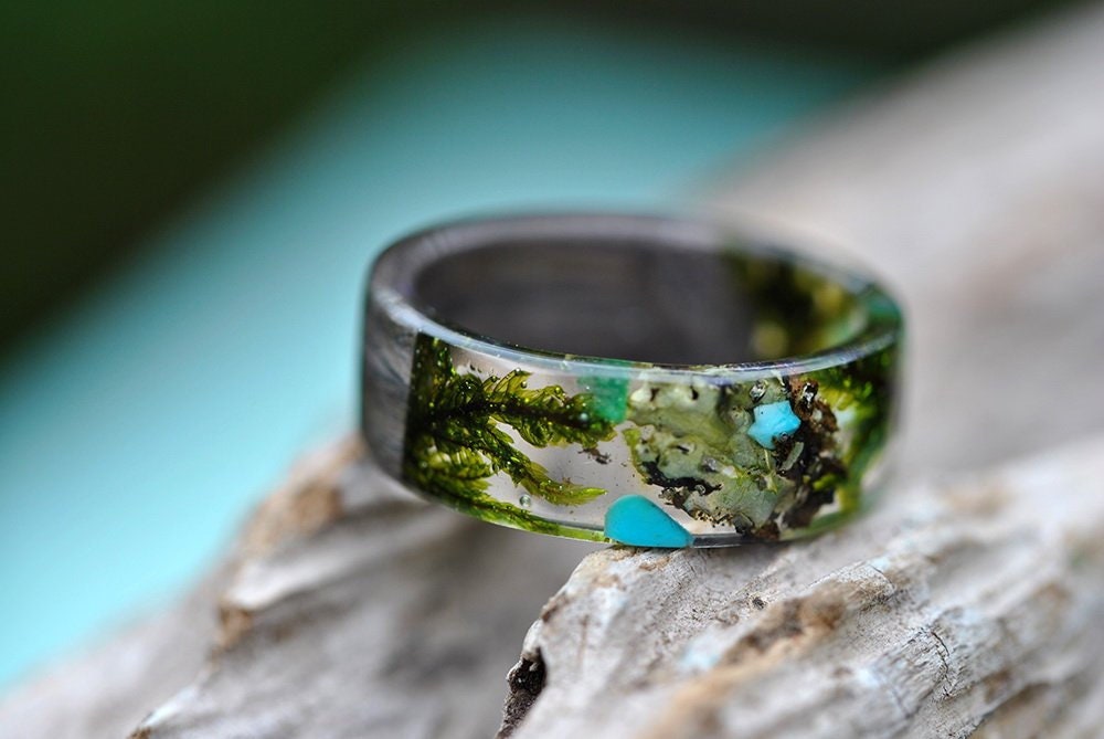Forest women ring Wood Grass Resin Ring Women Nature Unique | Etsy