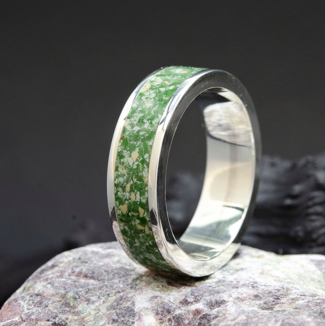 Titanium Ring With Jade Inlay, Jade Ring Men, Inlay Jade Ring, Titanium ...