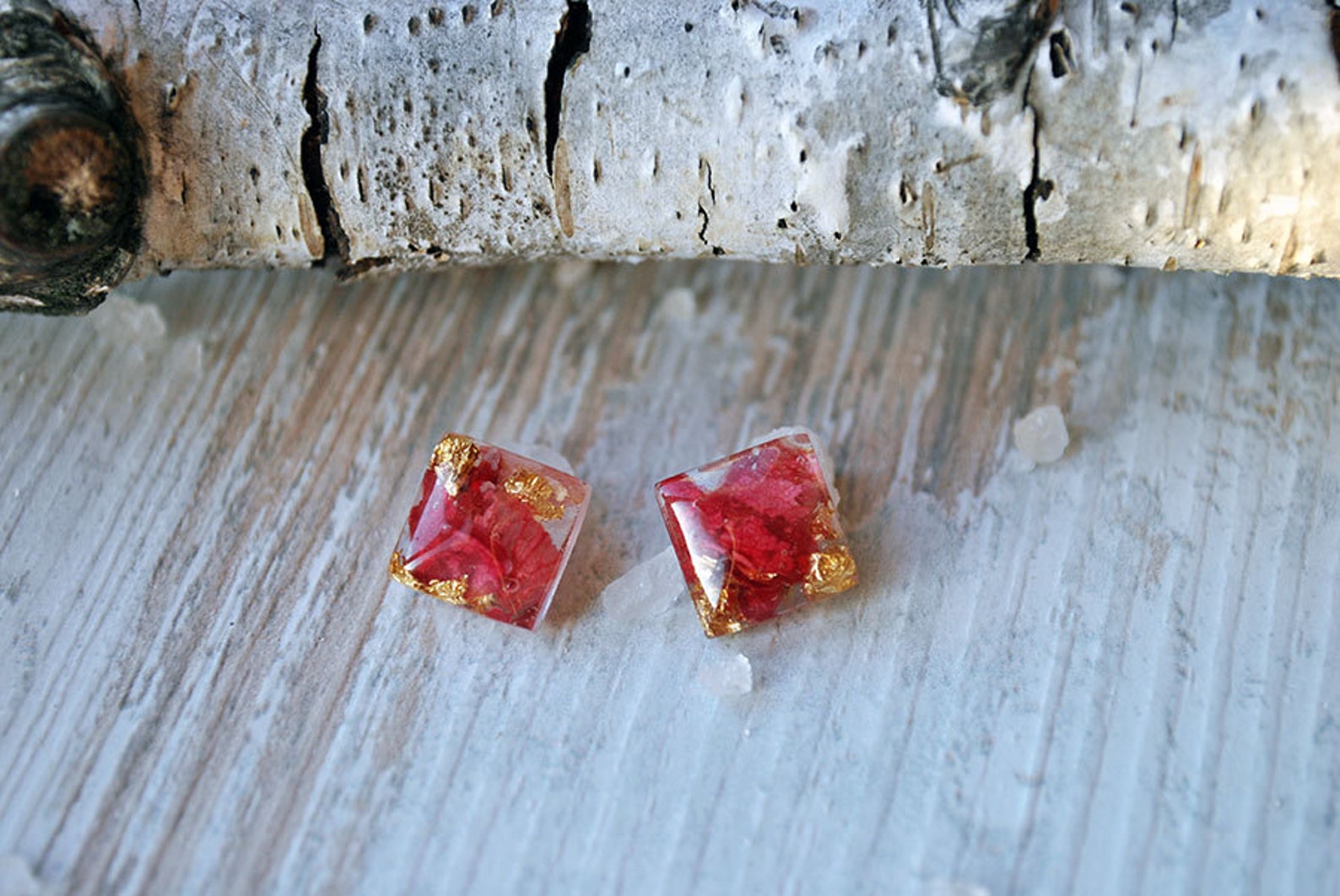 Red resin earrings stud earrings botanical earrings stud tiny | Etsy