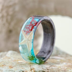 Ocean Resin Ring Mermaid Ring Algae Ring Summer Ring Aquamarine Ring ...