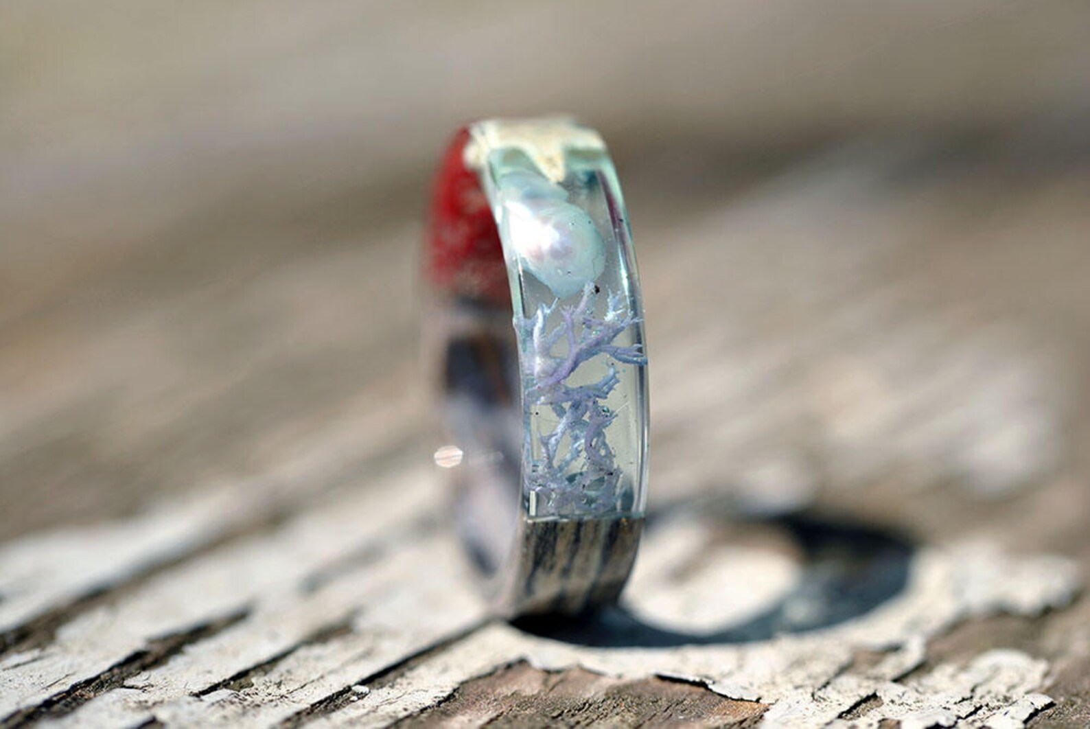 Ocean Resin Ring Mermaid Ring Algae Ring Summer Ring - Etsy