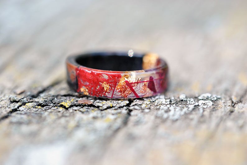 Red resin ring wooden wedding ring wood jewelry wooden | Etsy