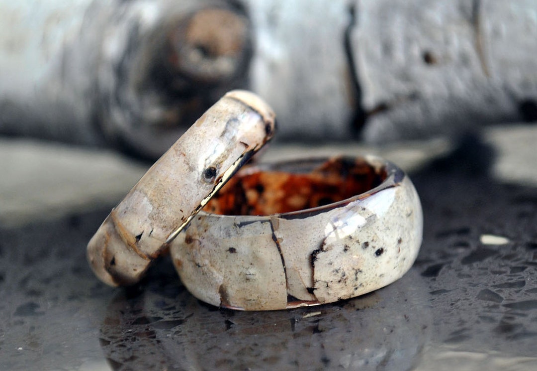 Birch Bark Wooden Ring, Wood Nature Wedding Rings, Bent Wood Ring, Wood ...