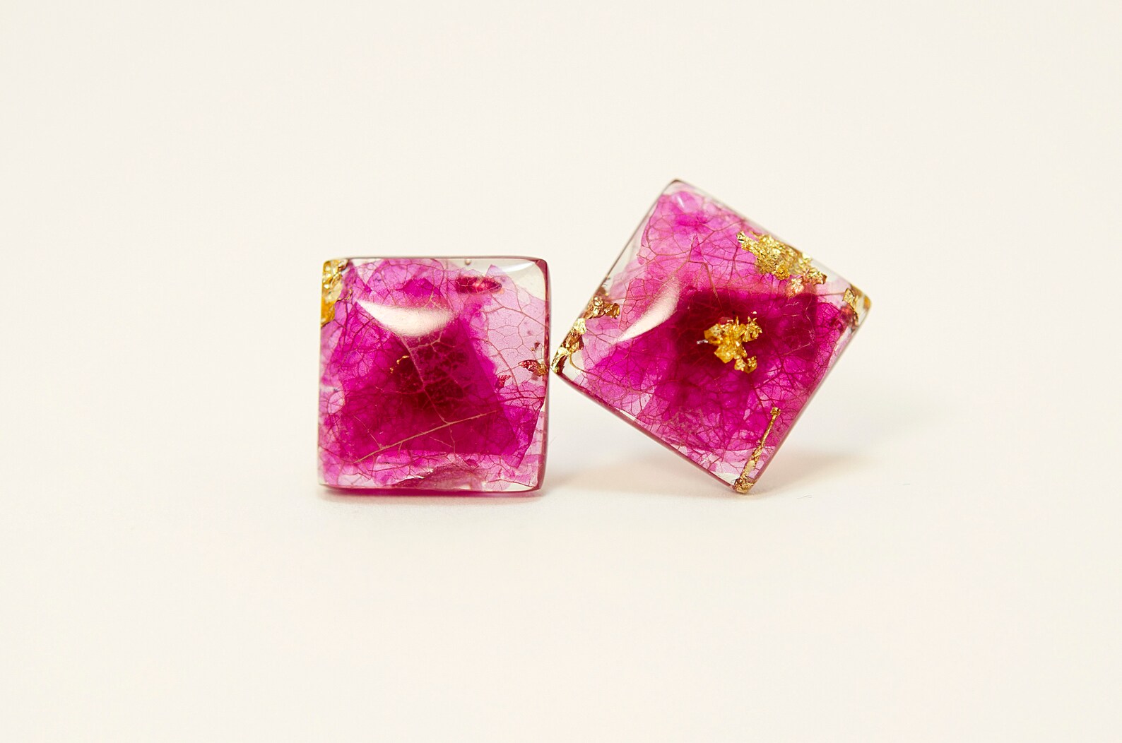 Bright Pink Stud Earrings With Glitter Raspberry Jewelry Round - Etsy