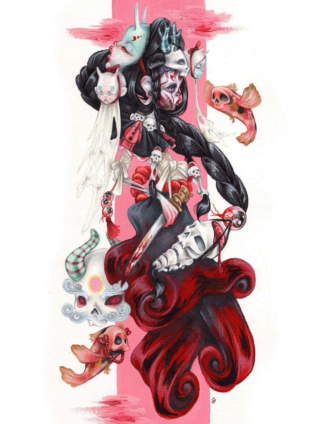 Isa Onna - Art Print - Mermaid Pop Surrealism Yokaï Japan Pirate Skull ...