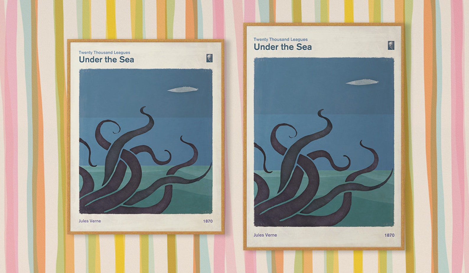 Twenty Thousand Leagues Under the Sea; Large Literary Cover Book Poster ...