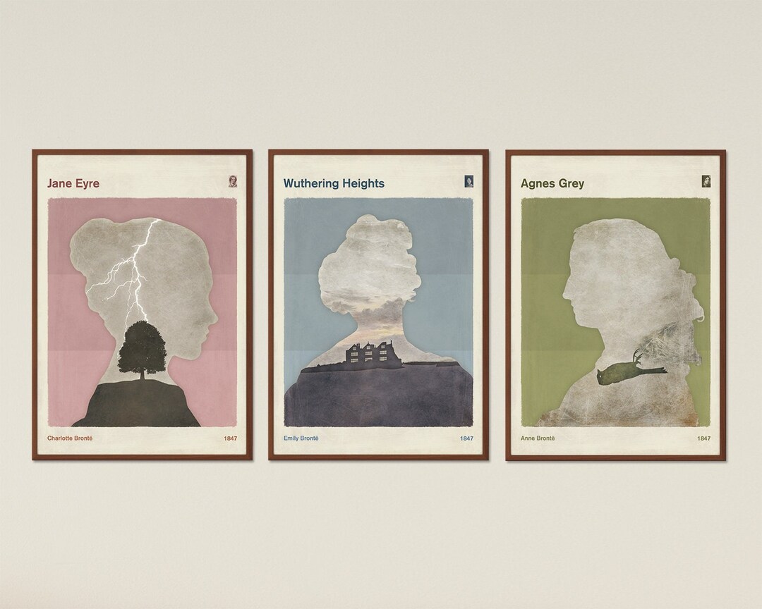 Brontë Sisters Set of 3 Prints Large Book Cover Poster, English ...