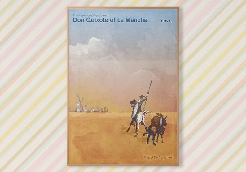 Cervantes Don Quixote - Large Literary Book Cover Poster, Literary Gift ...