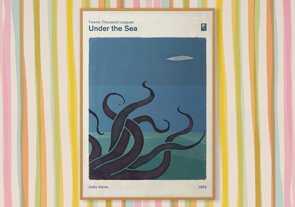 Twenty Thousand Leagues Under the Sea; Large Literary Cover Book Poster ...